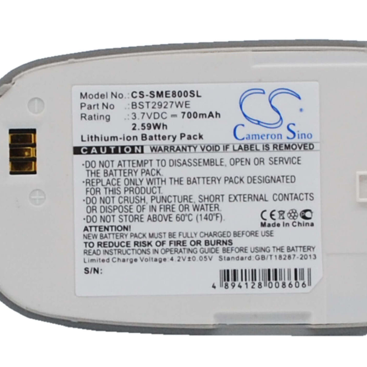 700mAh, Samsung, Bst2927se, Sgh-e800, Sgh-e808 SmartPhone Replacement Battery shipped from ...