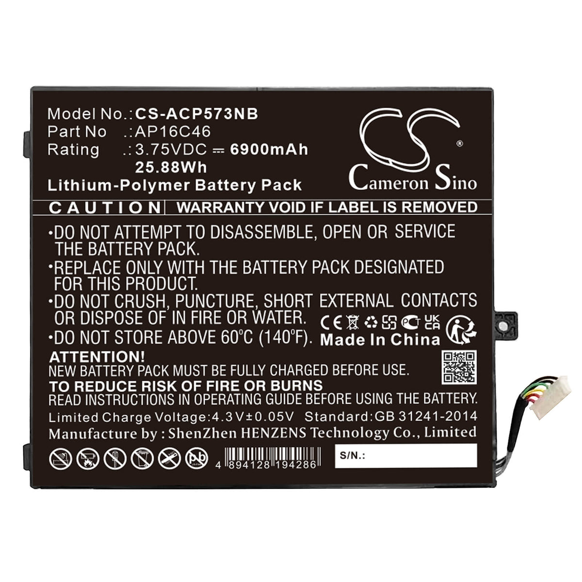 6900mAh, Acer, Ap16c46, Aspire E5-573, Interruptor SW5-017-17BU ...