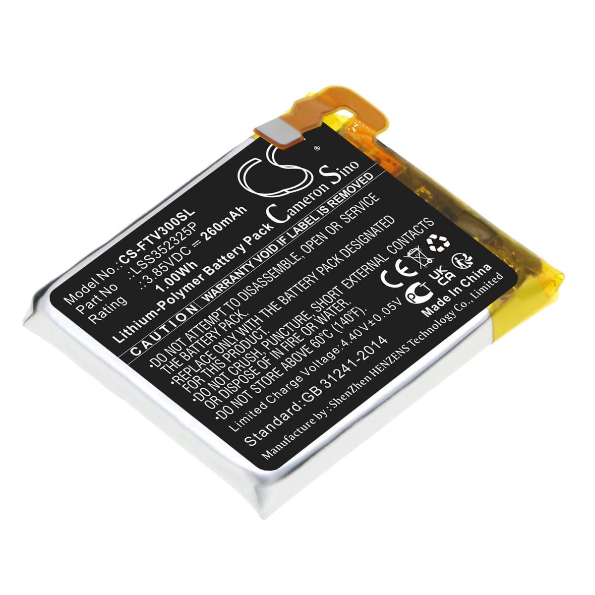260mAh, Fitbit, Lss352325p, Versa 3 Smartwatch Replacement Battery ...
