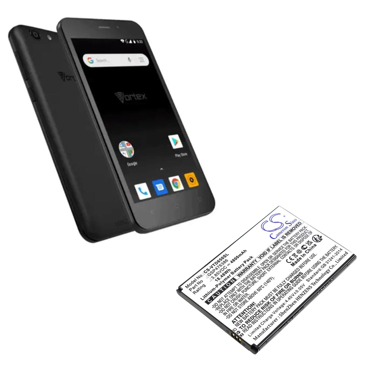 4800mAh, Vortex, Gsp476386, Hd65 +, Hd65plus SmartPhone Replacement ...