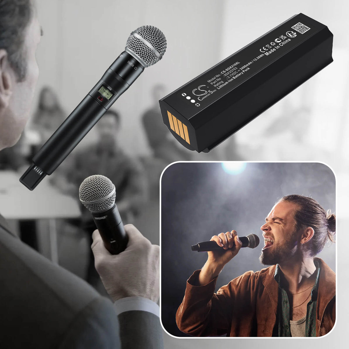 3400mAh, Shure, 95A25763, ADX2, ADX2 G57 Microphone Replacement Battery ...