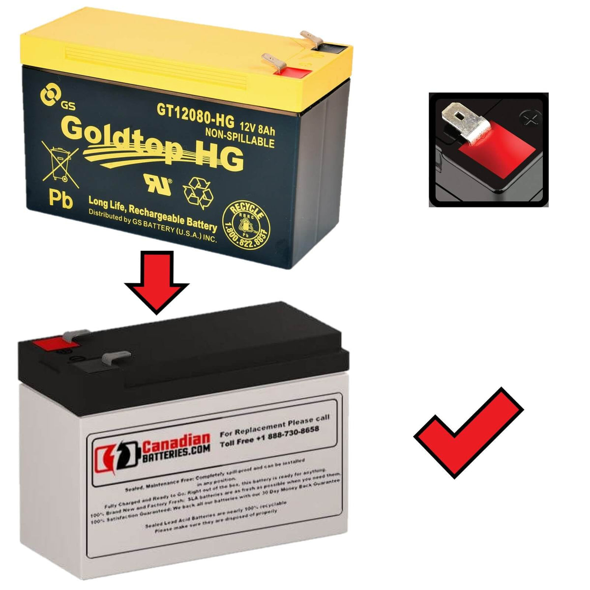 Replacement GS-Gold Top GT12080-HG Sealed Lead Acid Battery Upgrade ...