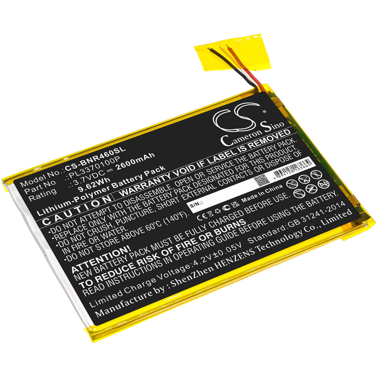 Barnes & Noble, Pl3370100p, Bntv450, Bntv460 Tablet Replacement Battery ...