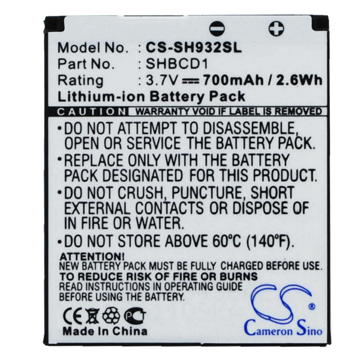 700mAh, Sharp, Shbcd1, 932sh SmartPhone Replacement Battery shipped ...