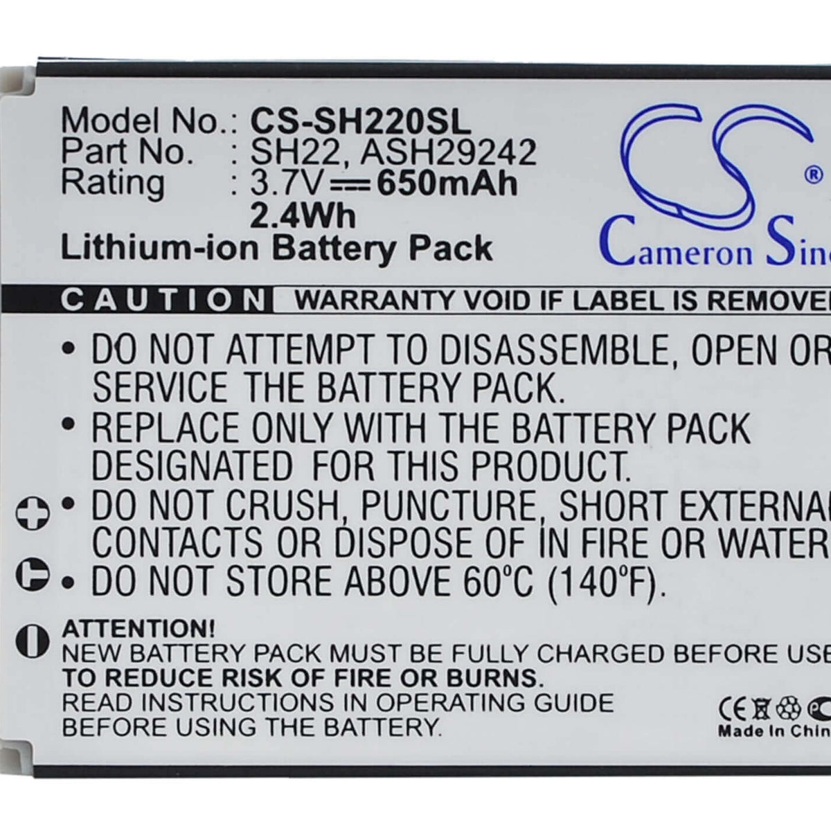 650mAh, Sharp, Ash29242, Sh-06a, Sh-07a SmartPhone Replacement Battery ...