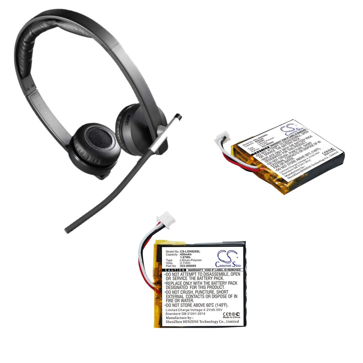 Logitech, H820e replacement Wireless Headset battery ...